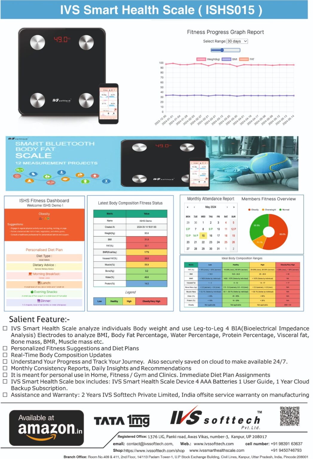 IVS Smart Health Scale (ISHS) | Bluetooth Weighing Scale | Personal ...